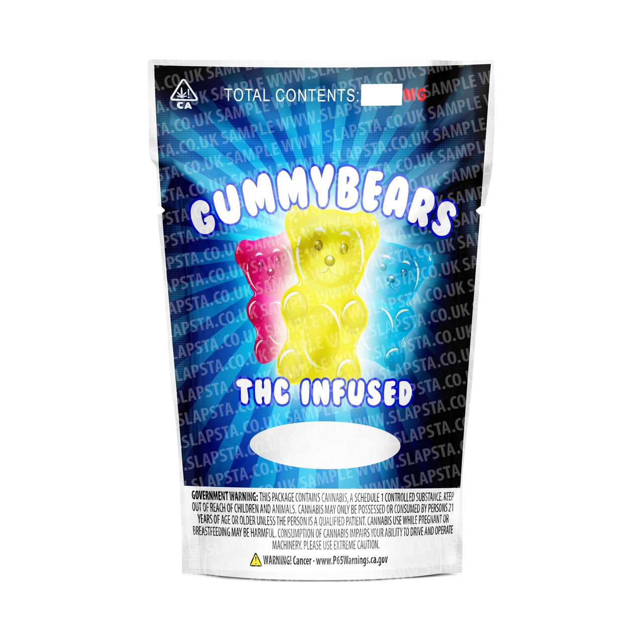 SLAPSTA - EMPTY Edible THC Gummy Bears Mylar Pouches Pre-Labeled