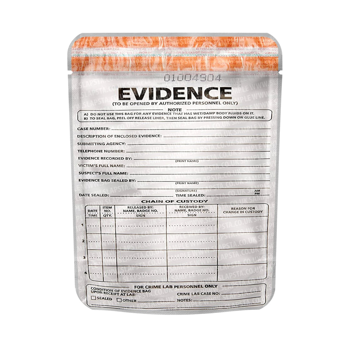 SLAPSTA - Evidence Bag Mylar Pouches Pre-Labeled