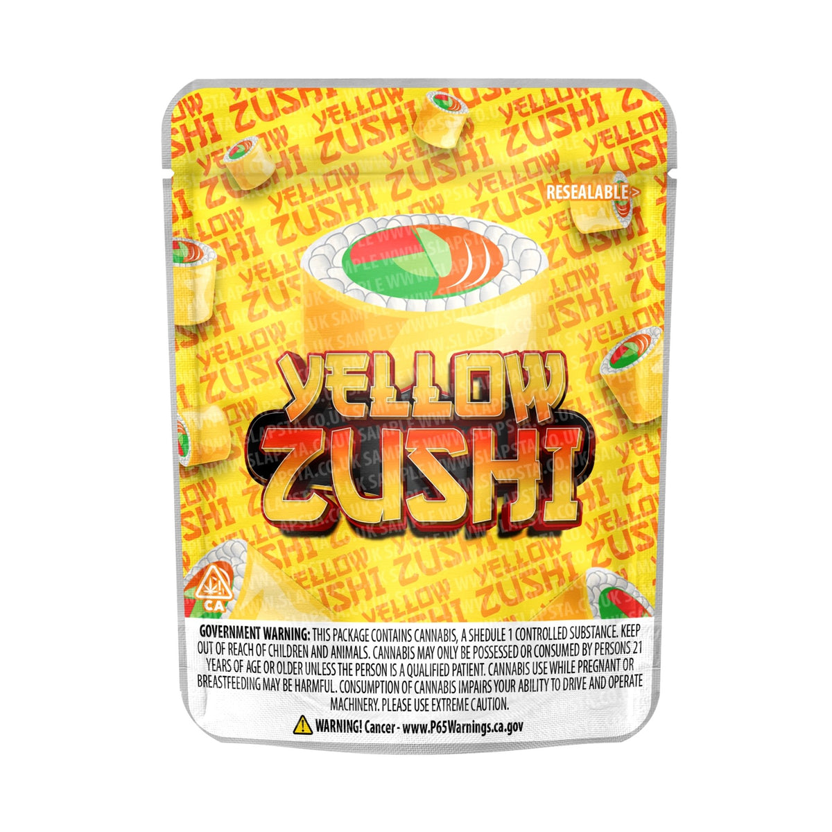 SLAPSTA - Yellow Zushi Mylar Pouches Pre-Labeled